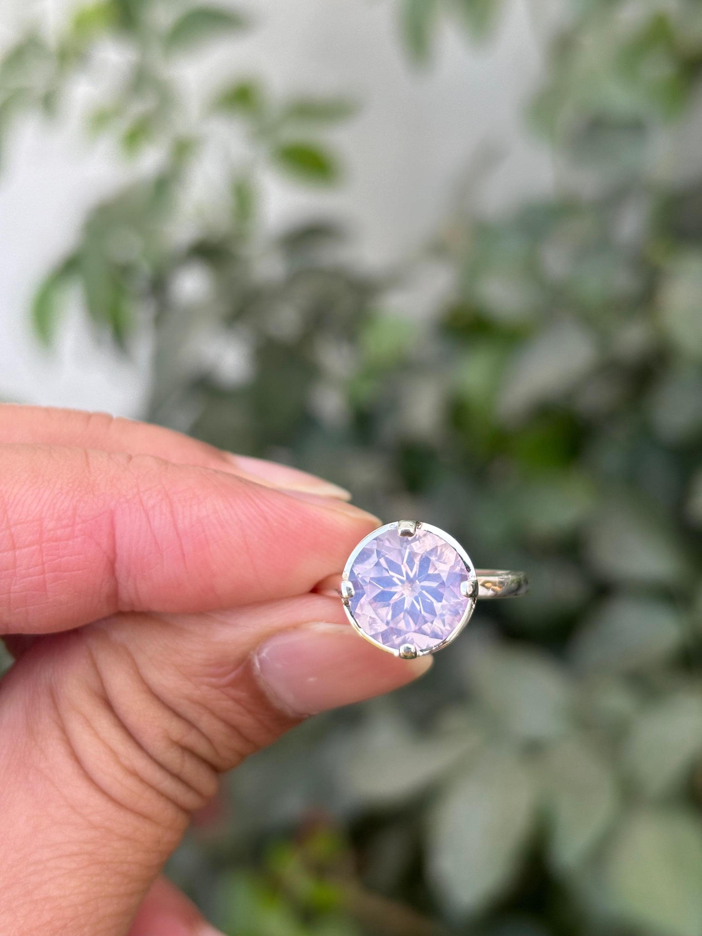Lavender Quartz Ring- Engagement Ring- Moon Quartz Ring- Silver Quartz Ring- Round Ring ...