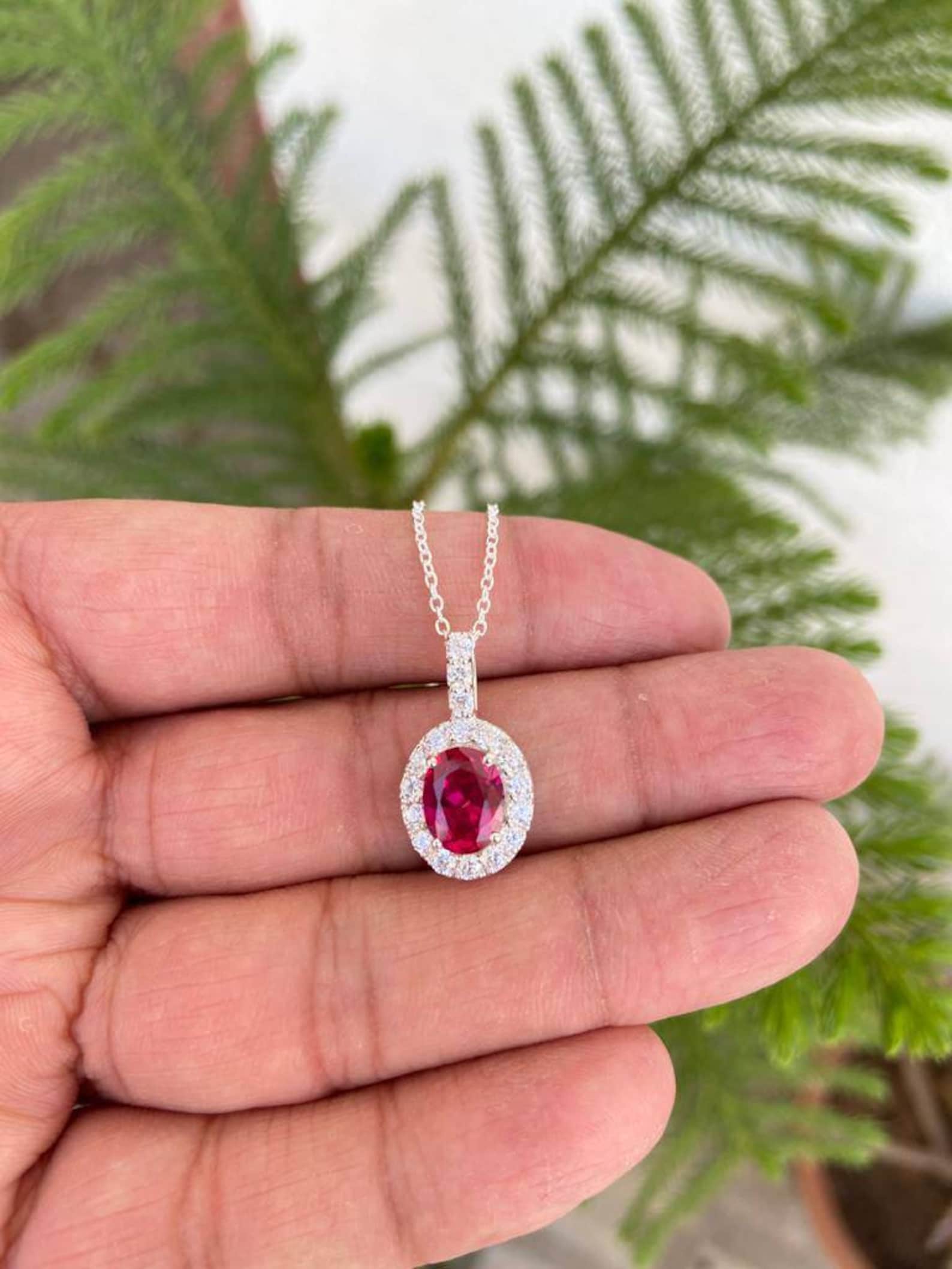 Ruby Necklace Silver Ruby Necklace Oval Ruby Necklace | Etsy
