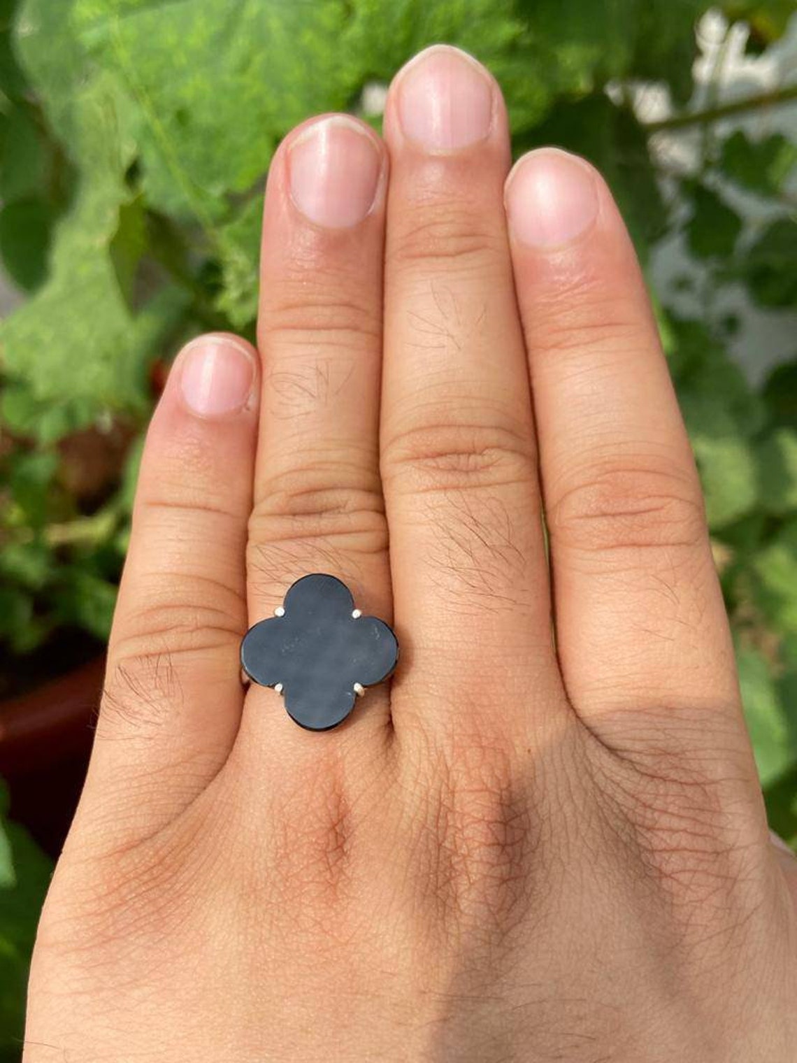 Clover Ring Clover Black Onyx Ring Sterling Silver Ring - Etsy