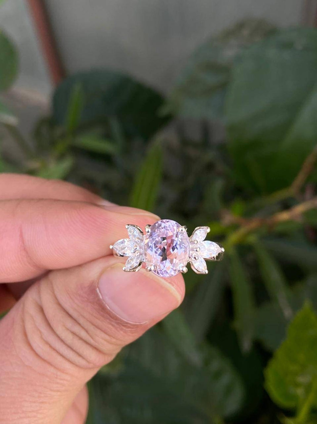 Kunzite Ring- Pink Gemstone Ring- Engagement Ring- Oval Gemstone Ring ...