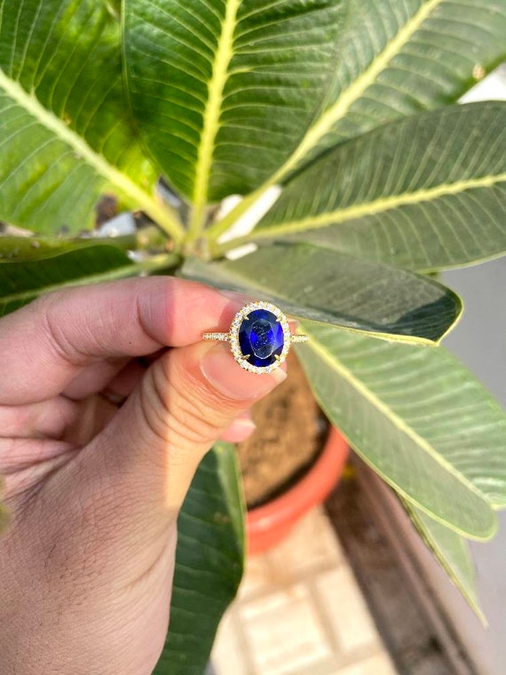 Oval Sapphire Ring 14k Gold Sapphire Ring Blue Gemstone | Etsy