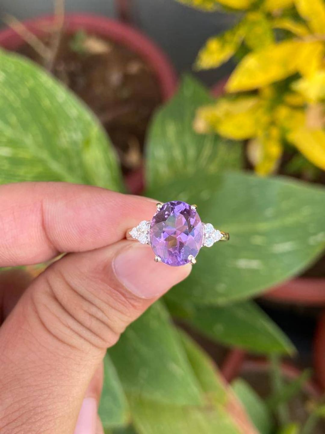 Oval Amethyst Ring- Amethyst Engagement Ring- Natural Amethyst- Silver ...