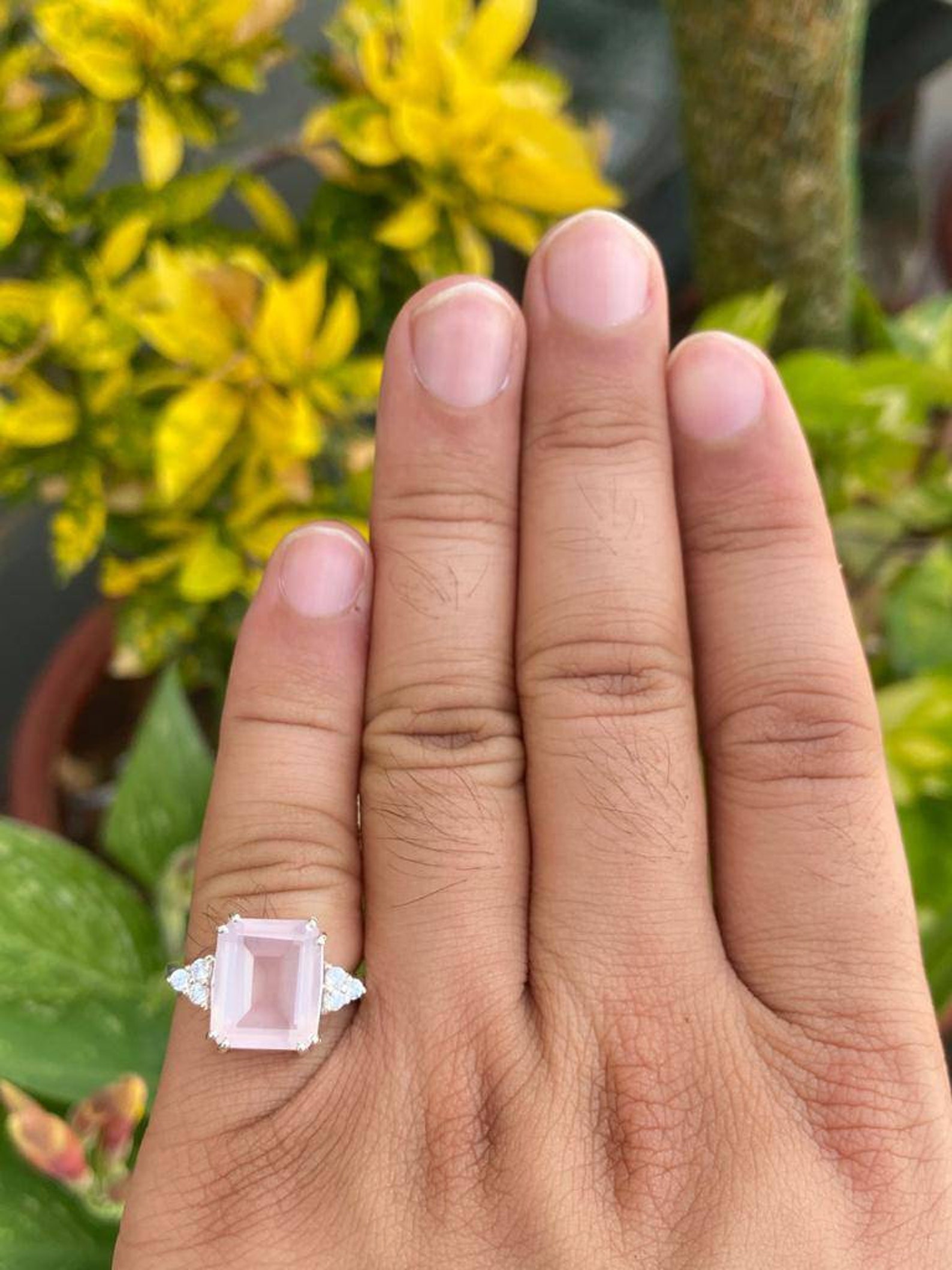 Rose Quartz Ring Emerald Cut Rose Quartz Ring Pink Gemstone - Etsy