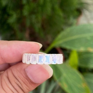 Moonstone Band Ring- Wedding Band- Rainbow Moonstone Ring- Engagement ...