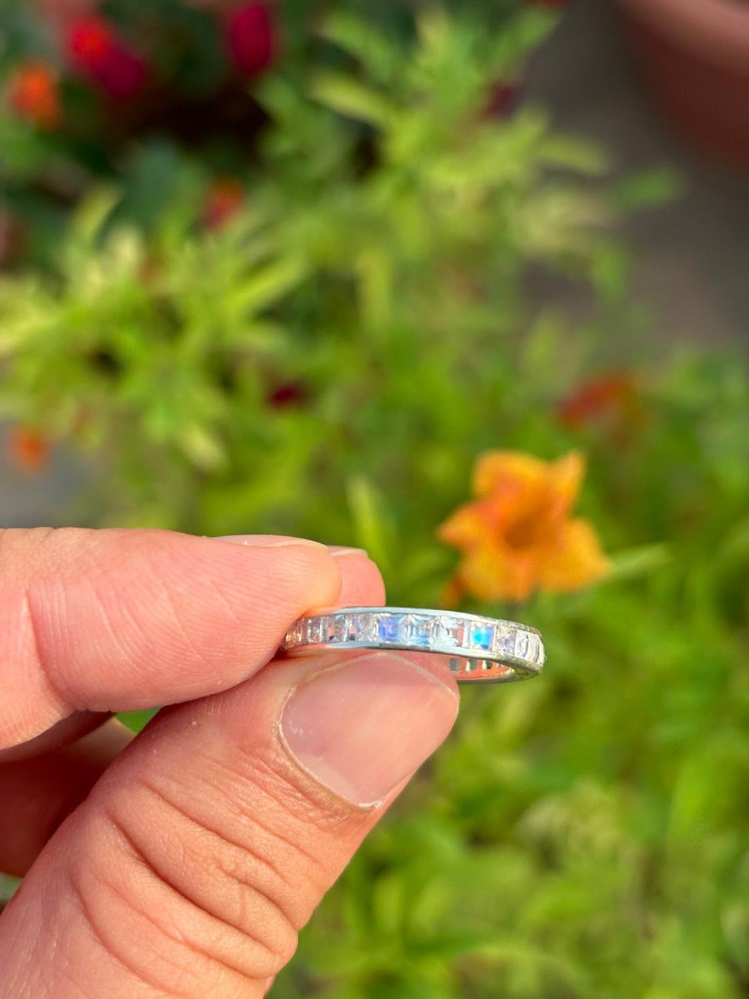 Moonstone Band Ring- Wedding Band- Rainbow Moonstone Ring- Engagement ...