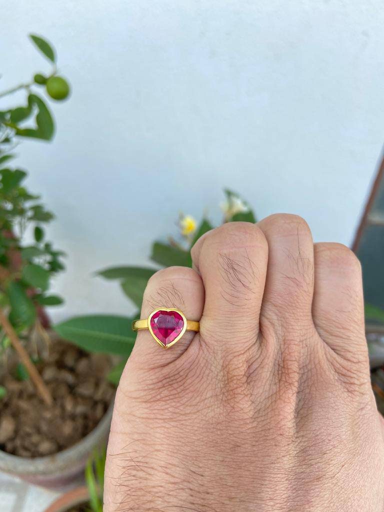 Ruby Heart Ring 14k Gold Ruby Ring Red Gemstone Ring Heart | Etsy