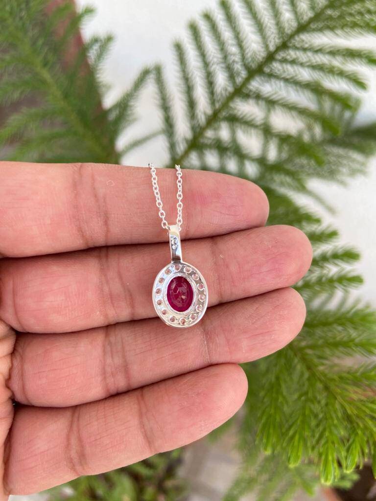 Ruby Necklace Silver Ruby Necklace Oval Ruby Necklace | Etsy