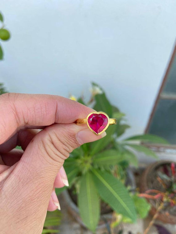 Ruby Heart Ring 14k Gold Ruby Ring Red Gemstone Ring Heart | Etsy