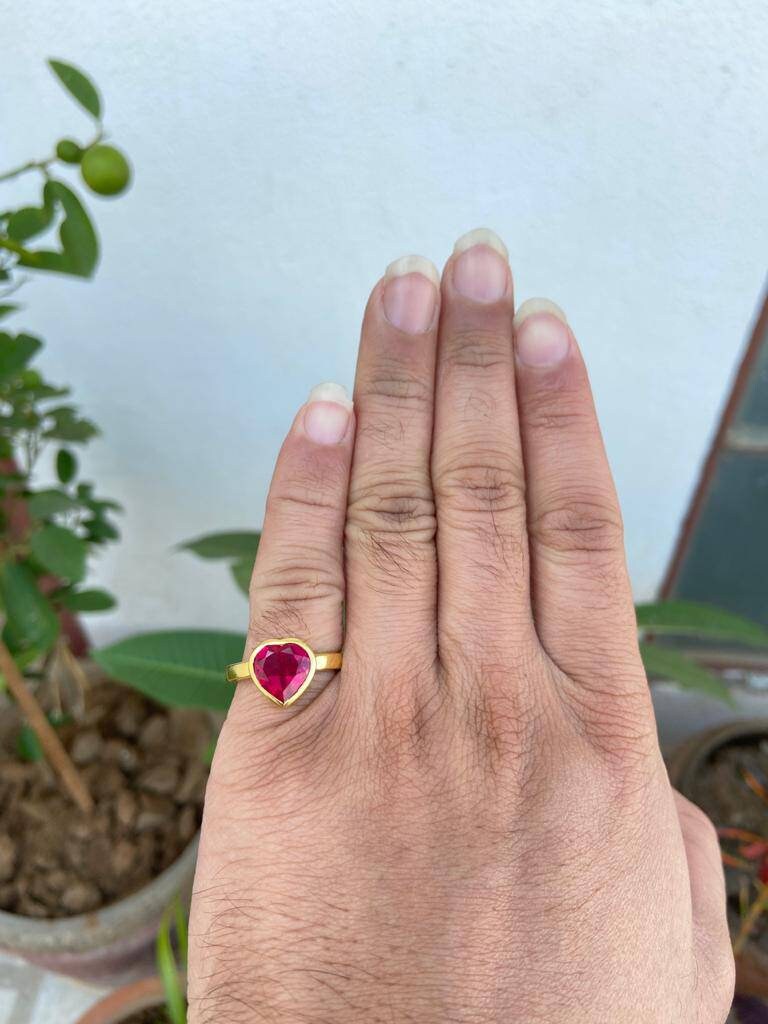 Ruby Heart Ring 14k Gold Ruby Ring Red Gemstone Ring Heart | Etsy