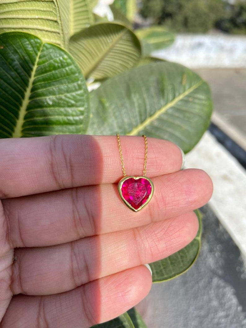 Ruby Heart Necklace 14k Gold Heart Necklace Ruby Necklace - Etsy