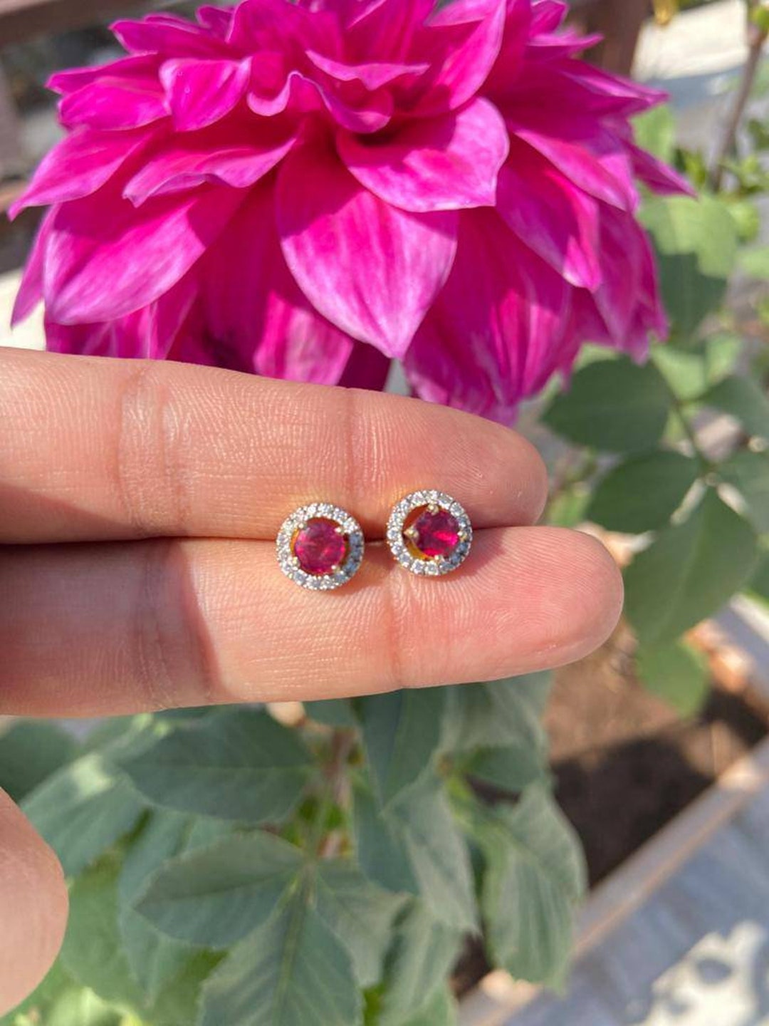 Natural Ruby Earrings- 18k Gold Ruby Earrings- Diamond Ruby Earrings ...