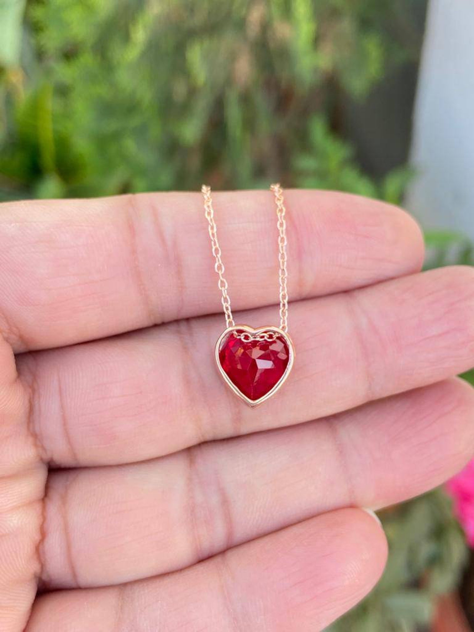 Ruby Heart Necklace- 14k Gold Heart Necklace- Ruby Necklace- Bridal ...