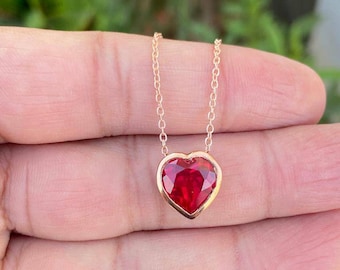 Heart Ruby Gold Necklace - Etsy