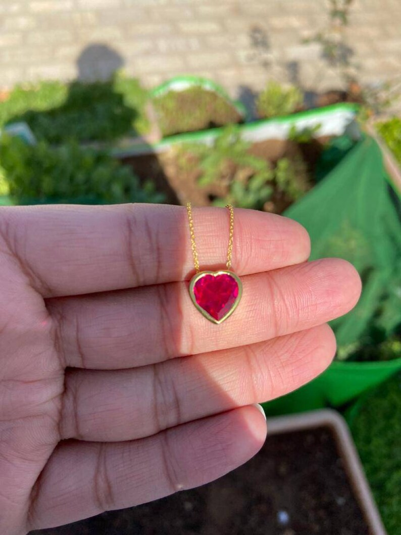 Ruby Heart Necklace 14k Gold Heart Necklace Ruby Necklace | Etsy