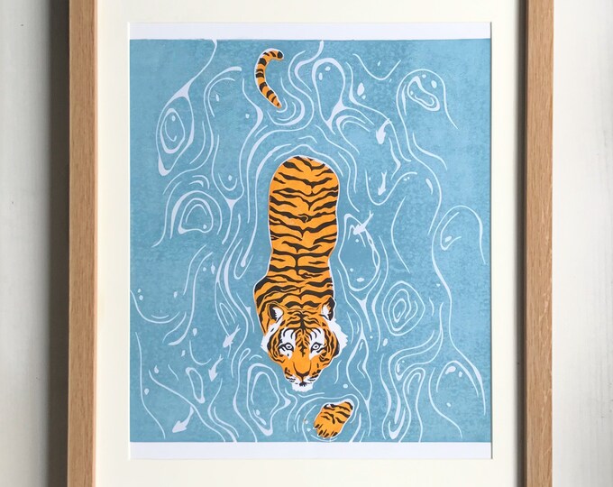 Tiger Lagoon Lino Print Original Artwork Home Decor Hand Printed ...