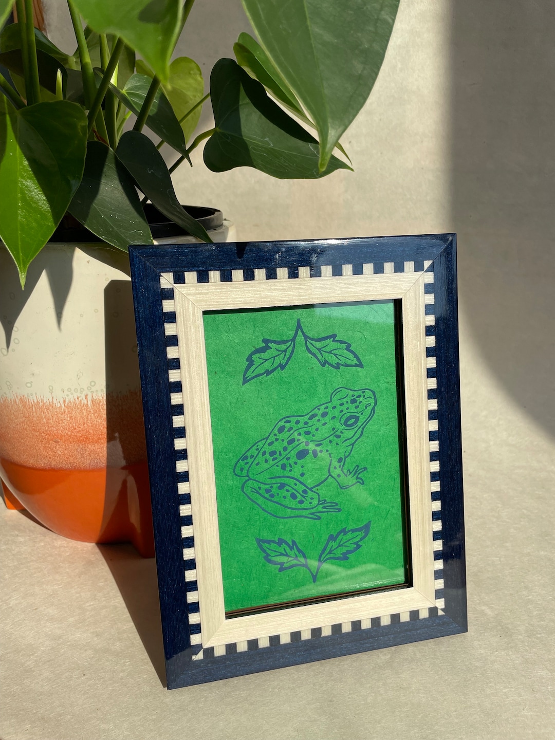 Blue Spotted Frog Lino Print | Original Linocut Print | Hand Printed ...