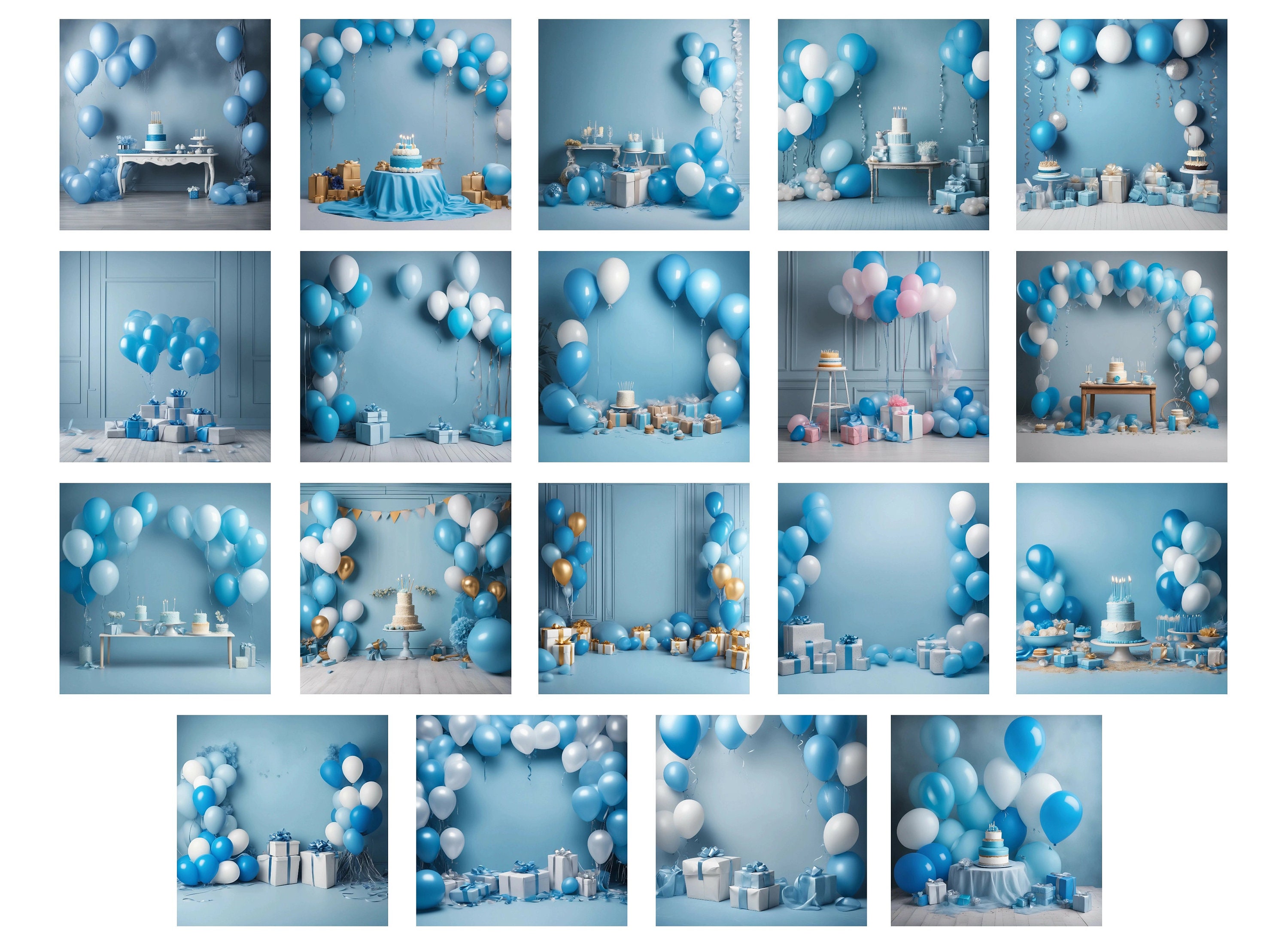 19 Blue Birthday Backdrop,blue Balloon Arch,blue Balloons Digital ...