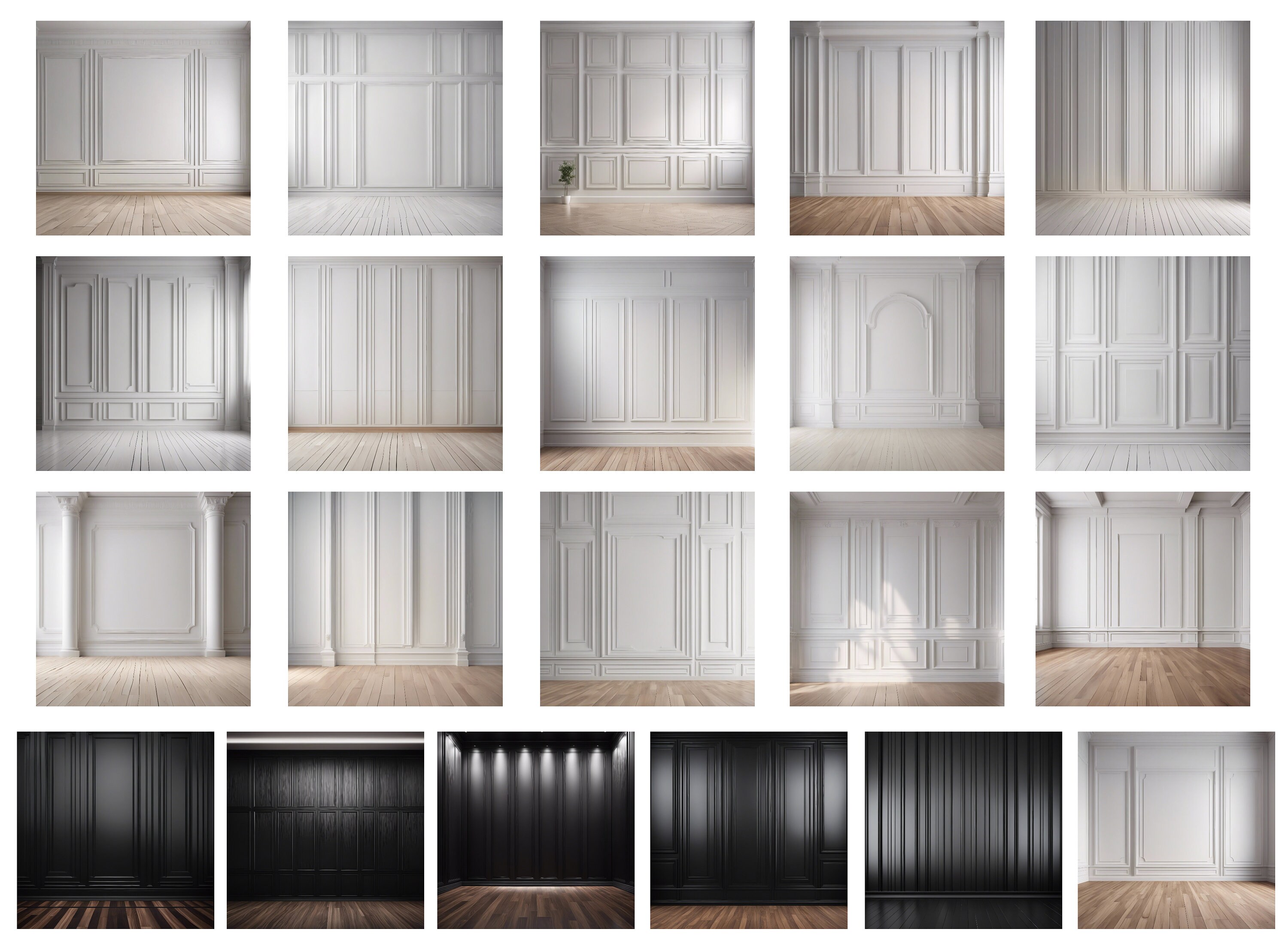 41 Black & White Panel Wall Digital Backdrop Set, Wooden Panel Room ...
