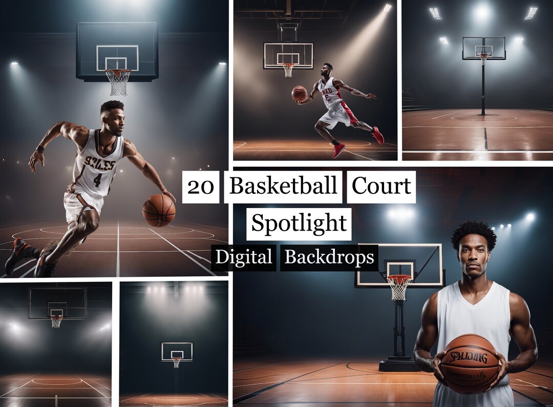 20 Basketball Court Spotlight Backdrops, Basketball Digital Backdrop ...