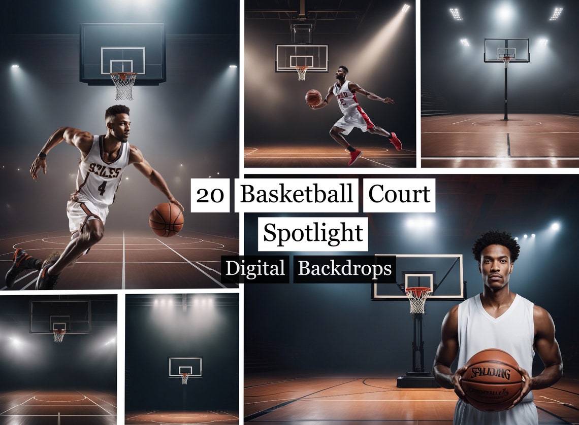 20 Basketball Court Spotlight Backdrops, Basketball Digital Backdrop ...