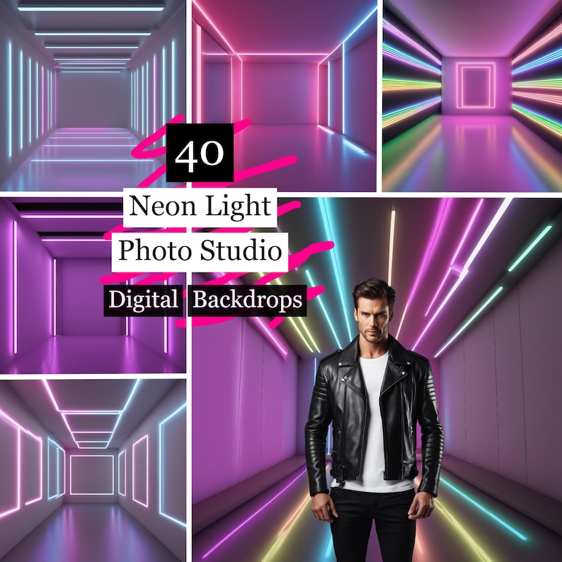40x Neon Light Photo Studio Backdrops, Neon Light Digital Backgrounds ...