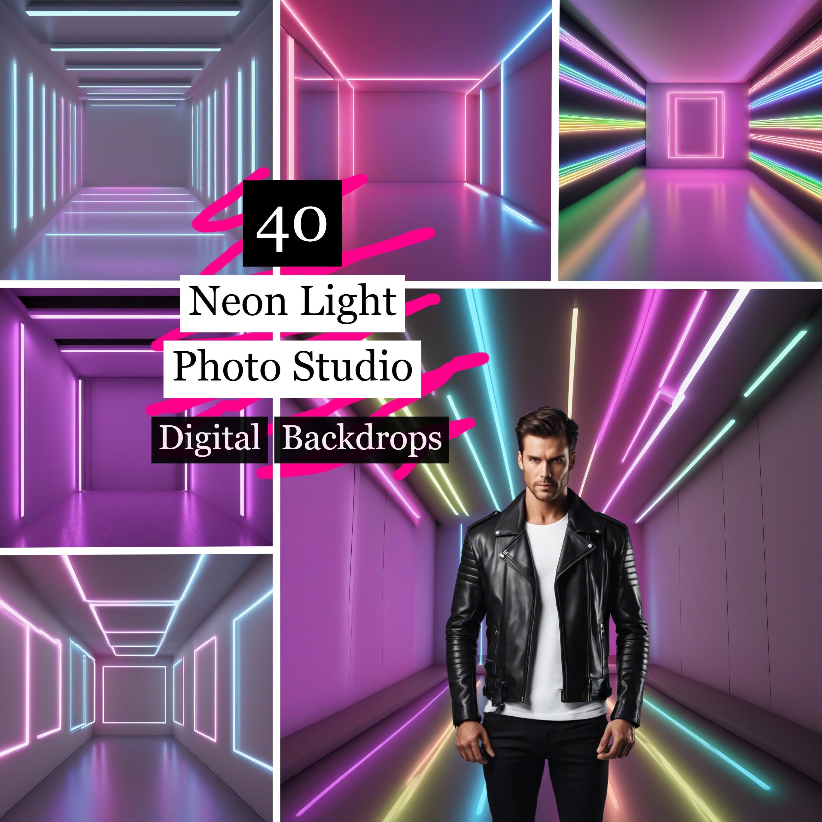 40x Neon Light Photo Studio Backdrops, Neon Light Digital Backgrounds ...