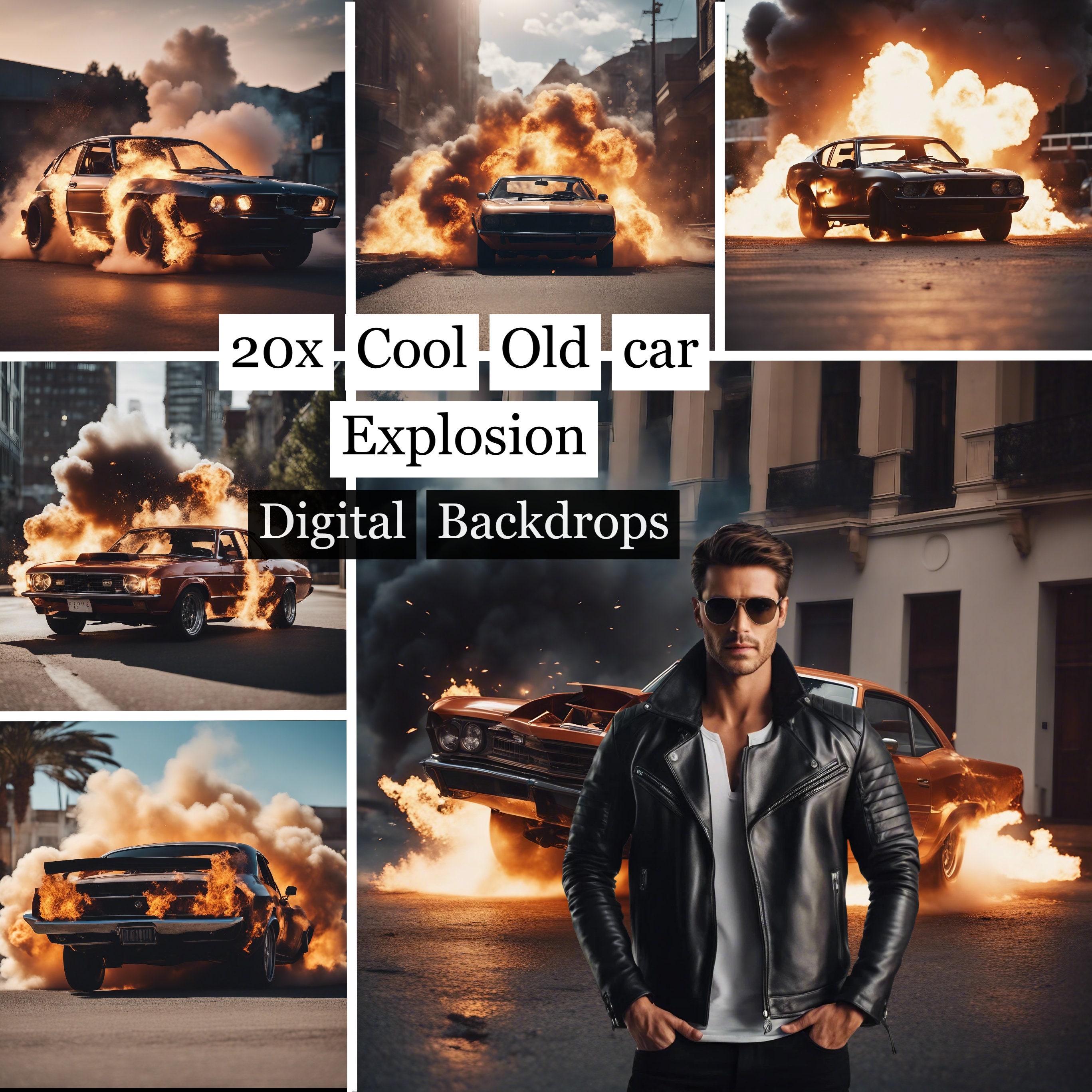 20 Cool Old Car Explosion Backdrop, Vintage Car Background, Car ...