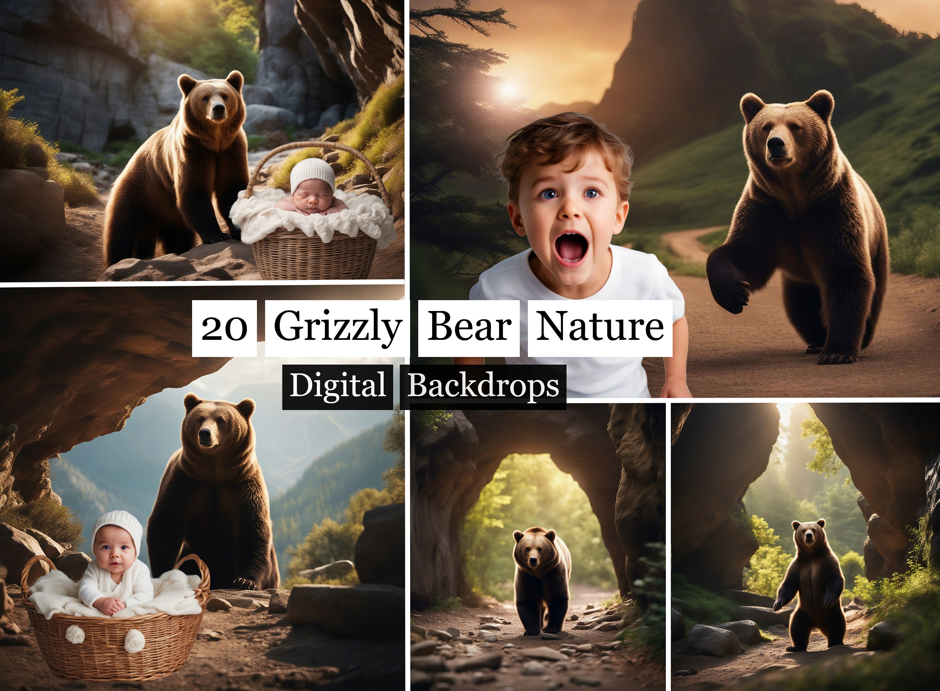20 Grizzly Bear Nature Backdrops, Camping Bear Background,cave Backdrop ...