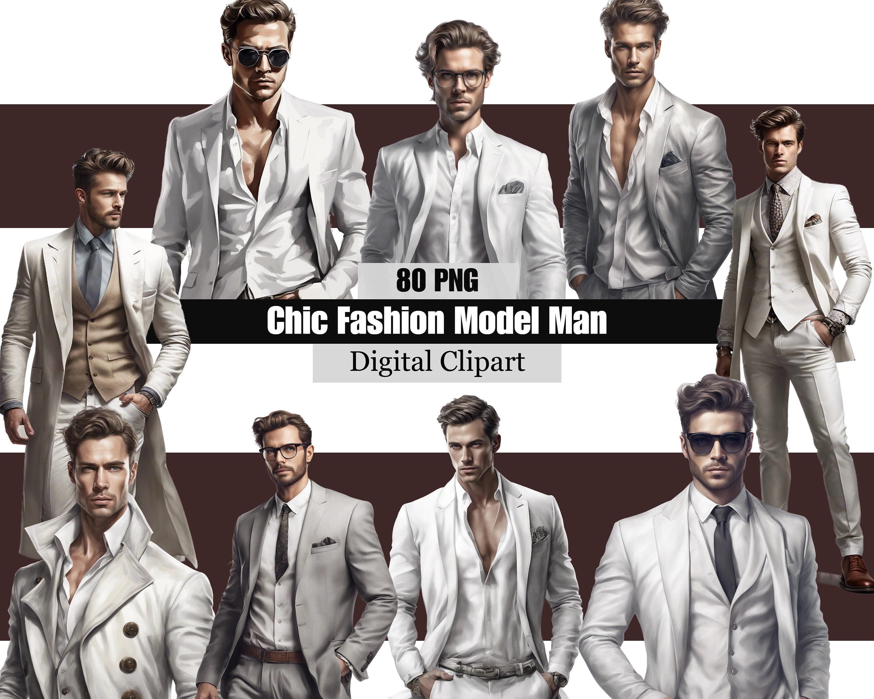 80 Chic Fashion Model Man Clipart, Handsome Man Clipart, Men in Suits ...