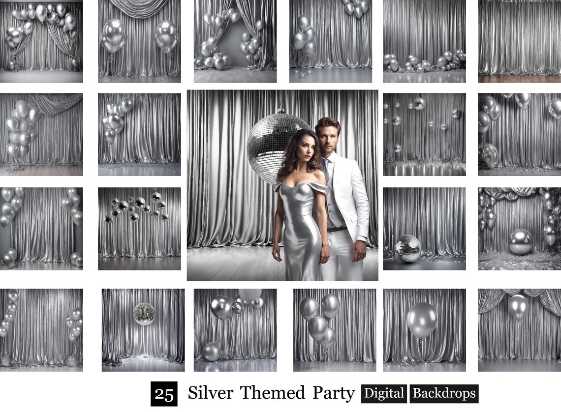 25 Silver Themed Party Backdrops, Silver Party Digital Backgrounds ...