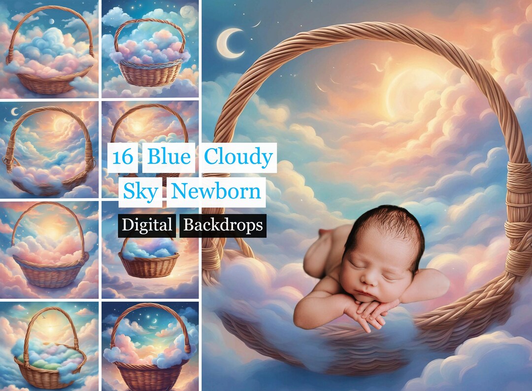 16 Blue Cloudy Sky Newborn Backdrops, Fantasy Cloud Background, Newborn ...