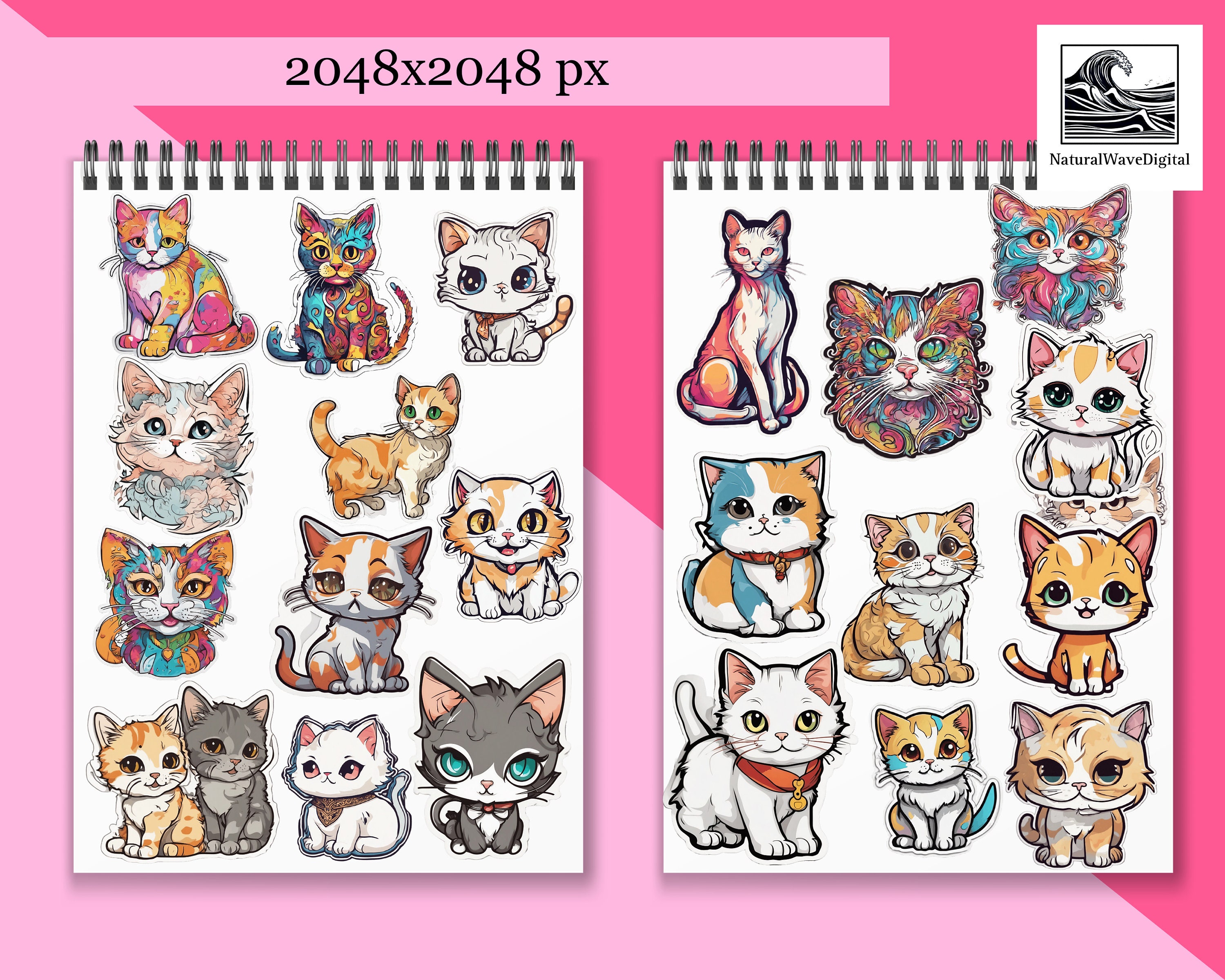 45 Cute Cat Digital Stickers Bundle, Kittens Cat Digital Planner ...
