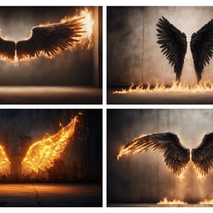 30x Fire Angel Wings Backdrop , Dark Angel Wings Background, Fire ...
