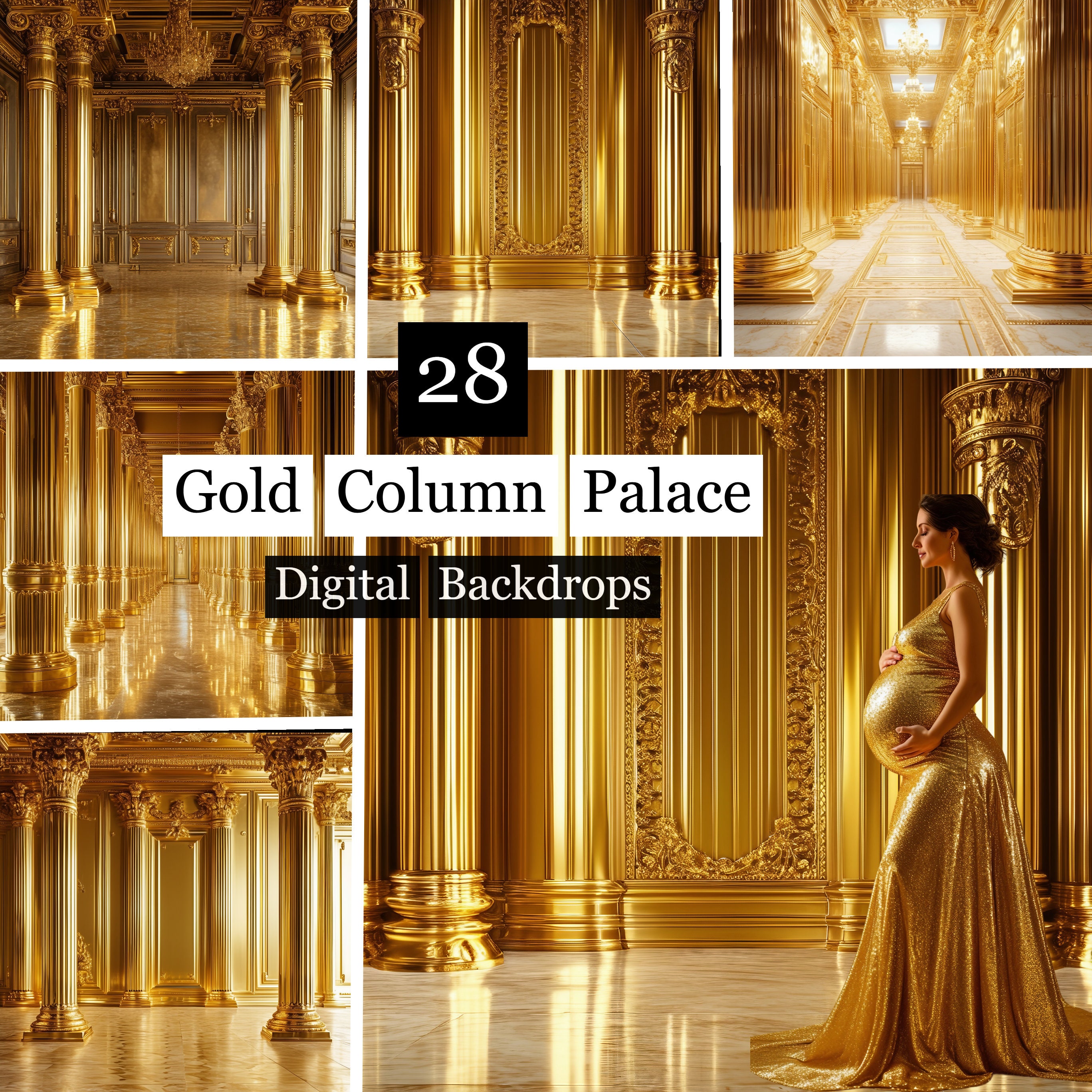 28x Gold Column Palace Backdrops, Gold Portrait Background,gold ...