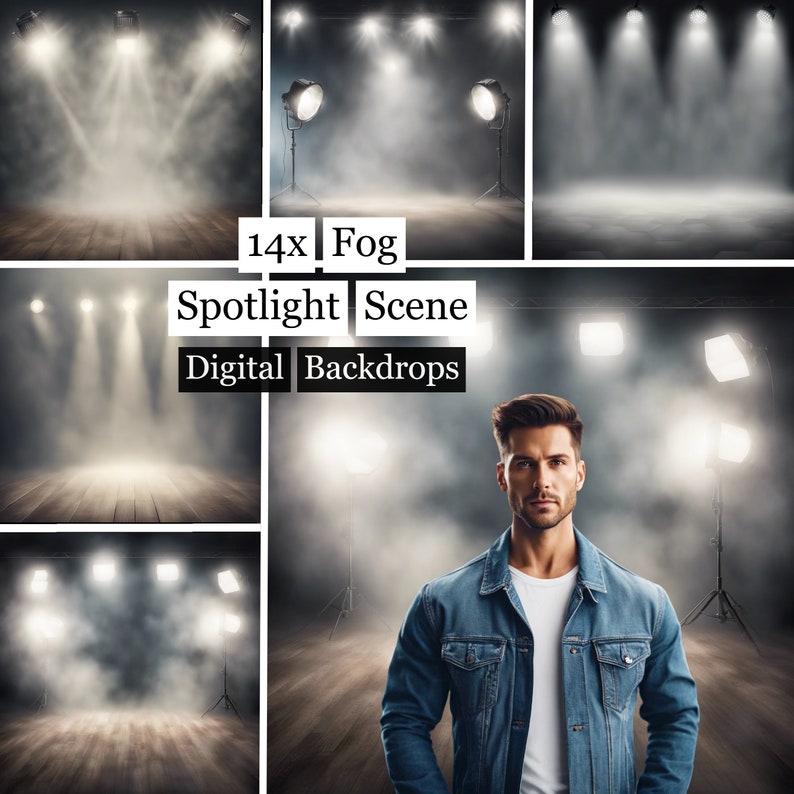 14 Fog Spotlight Scene Backdrop, Spotlight Overlays, Studio Photography ...