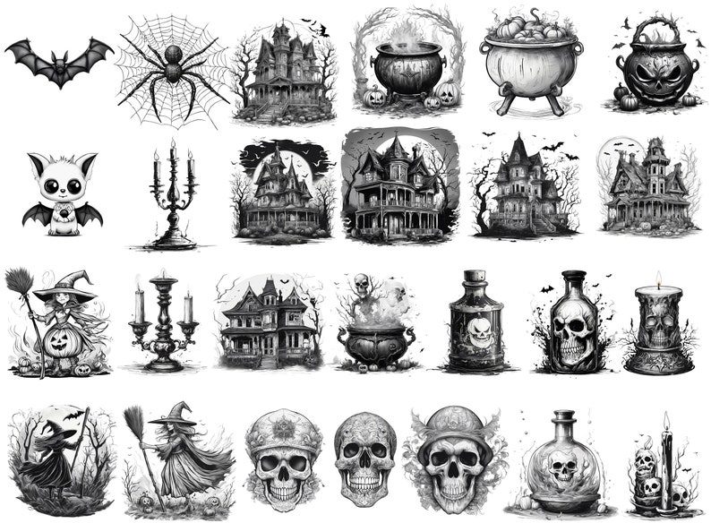 54 Halloween Black&white Digital Clipart, Halloween Clipart, Pumpkin ...