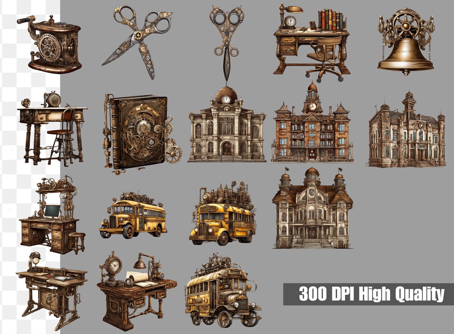 32 Steampunk School Clipart,back to School Clipart , Steampunk Digital ...