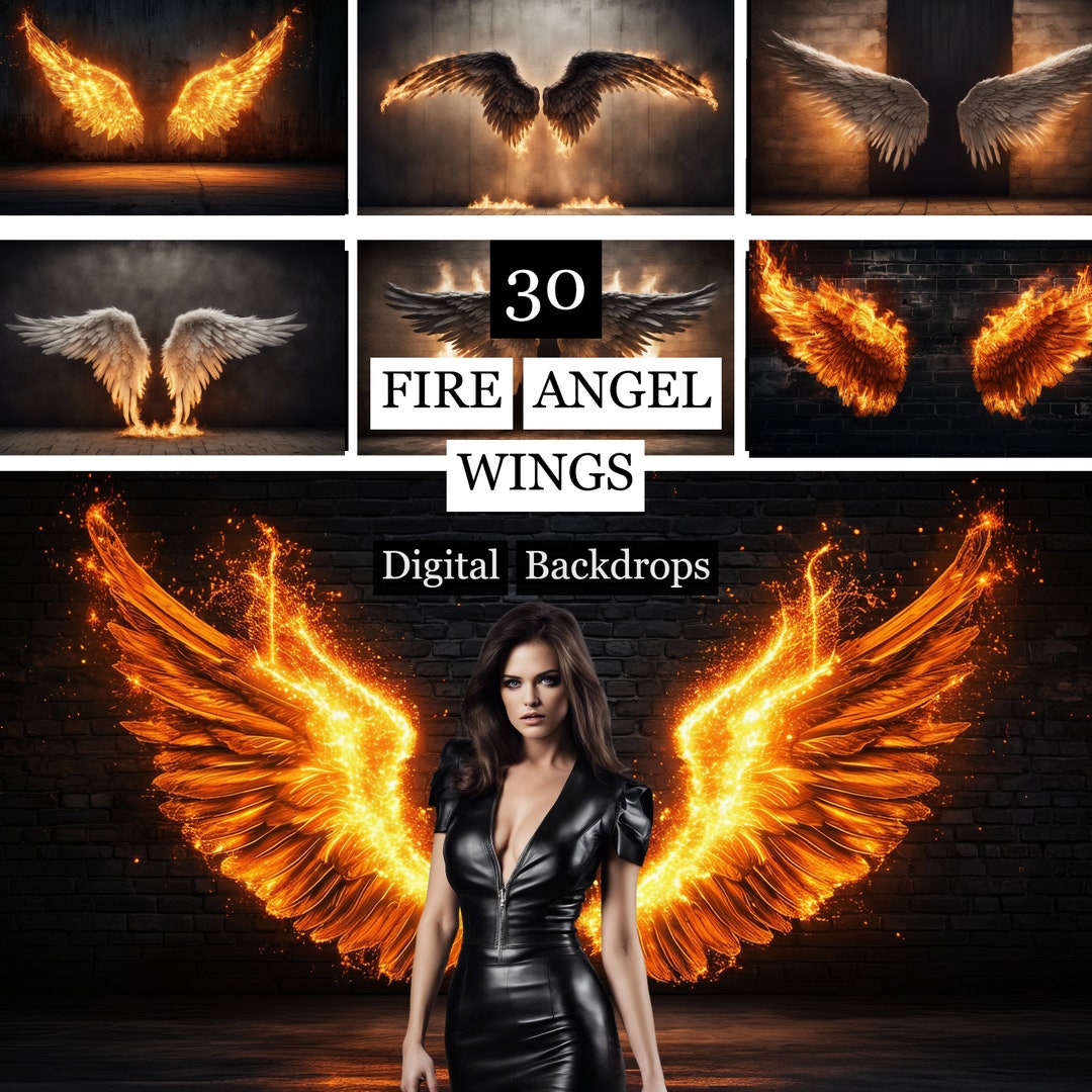 30x Fire Angel Wings Backdrop , Dark Angel Wings Background, Fire ...
