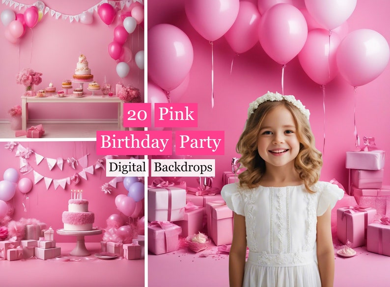 20 Pink Birthday Party Backdrops,studio Backdrops,pink Balloon ...