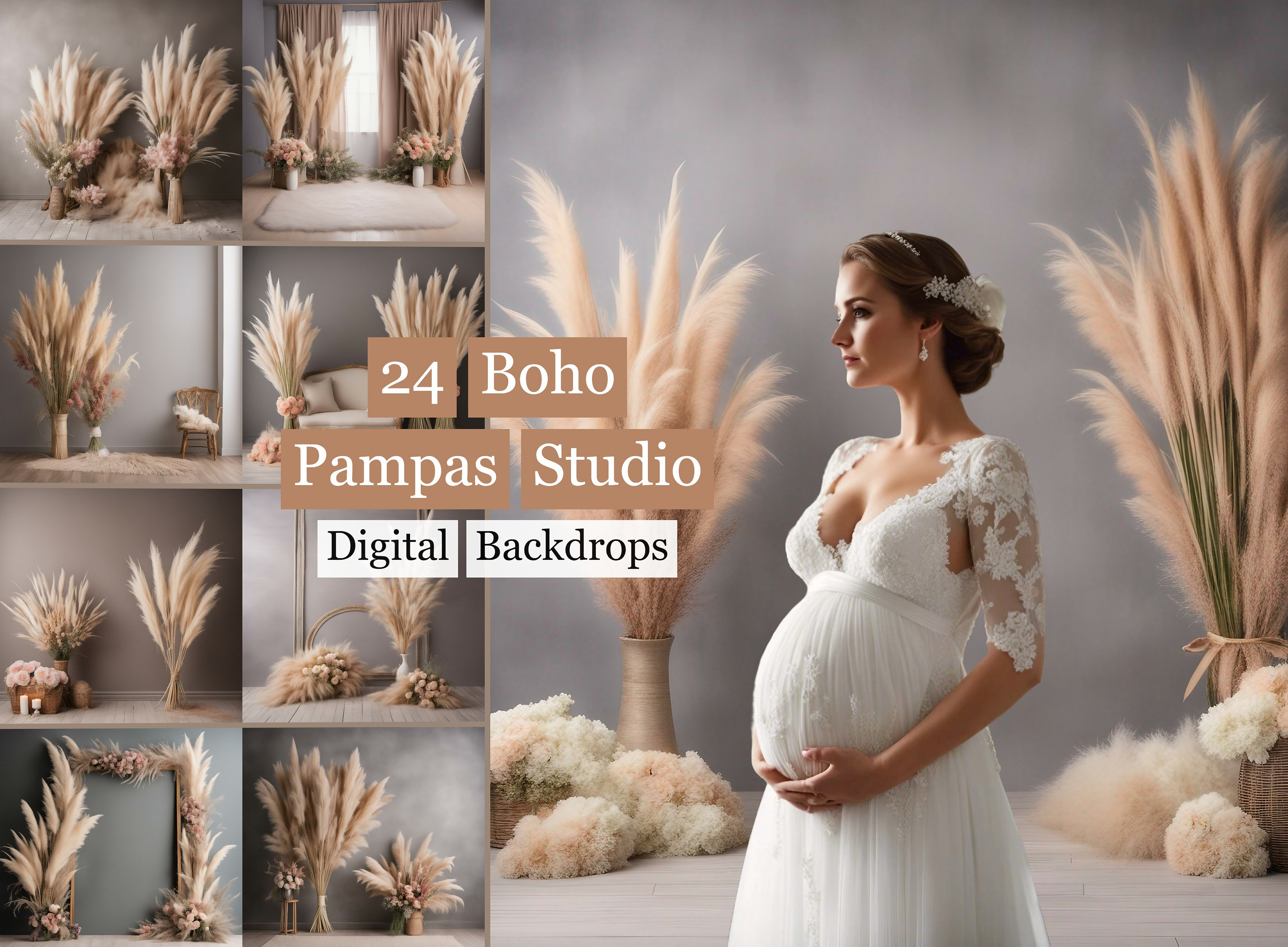 24 Boho Pampas Studio Backdrops Pampas Backdrop Boho Digital ...