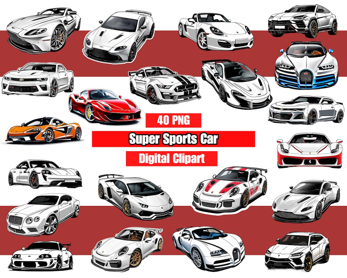 40 Super Sports Car Clipart, Car Clipart PNG, Car Digital Clipart ...