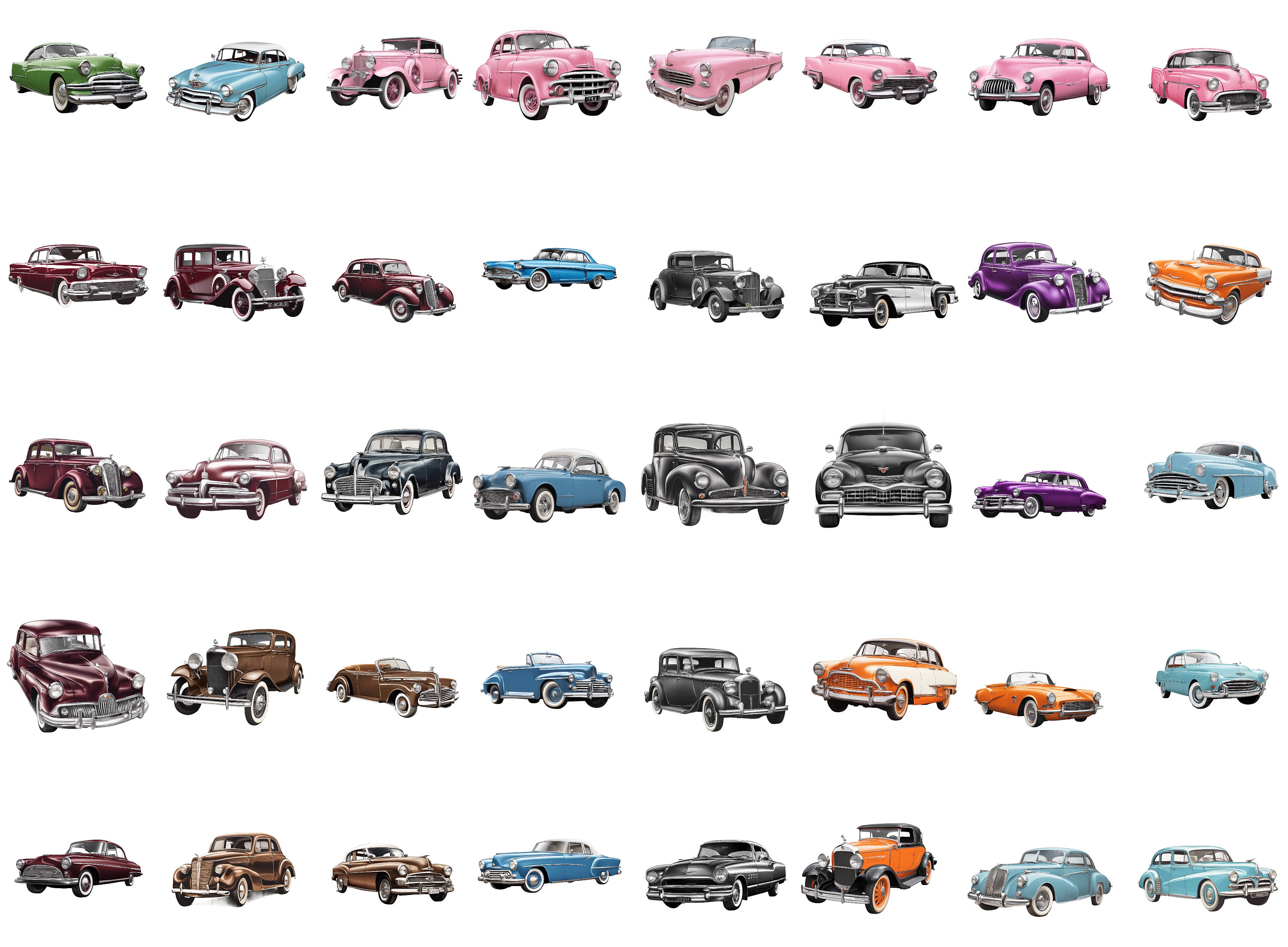 80 Multicolored Classic Car Clipart, Vintage Cars Clipart, Old Car ...