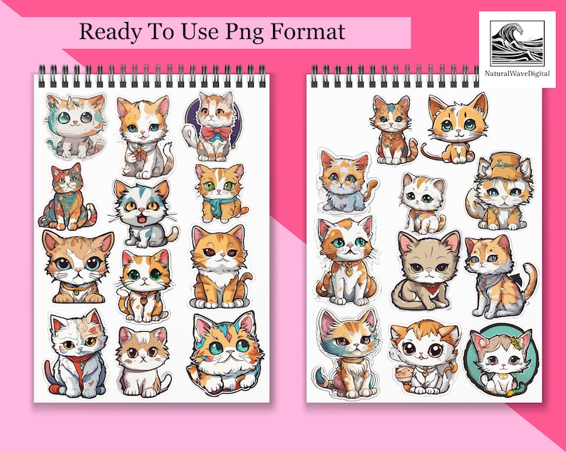 45 Cute Cat Digital Stickers Bundle, Kittens Cat Digital Planner ...