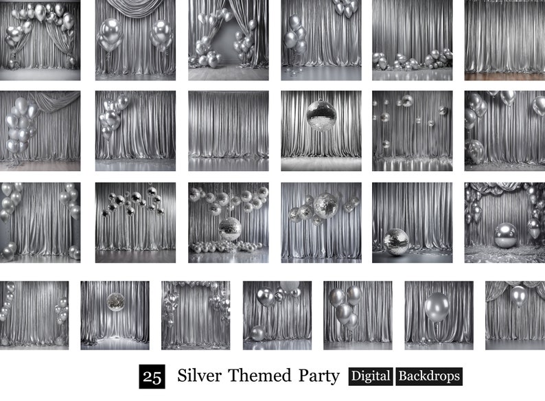 25 Silver Themed Party Backdrops, Silver Party Digital Backgrounds ...