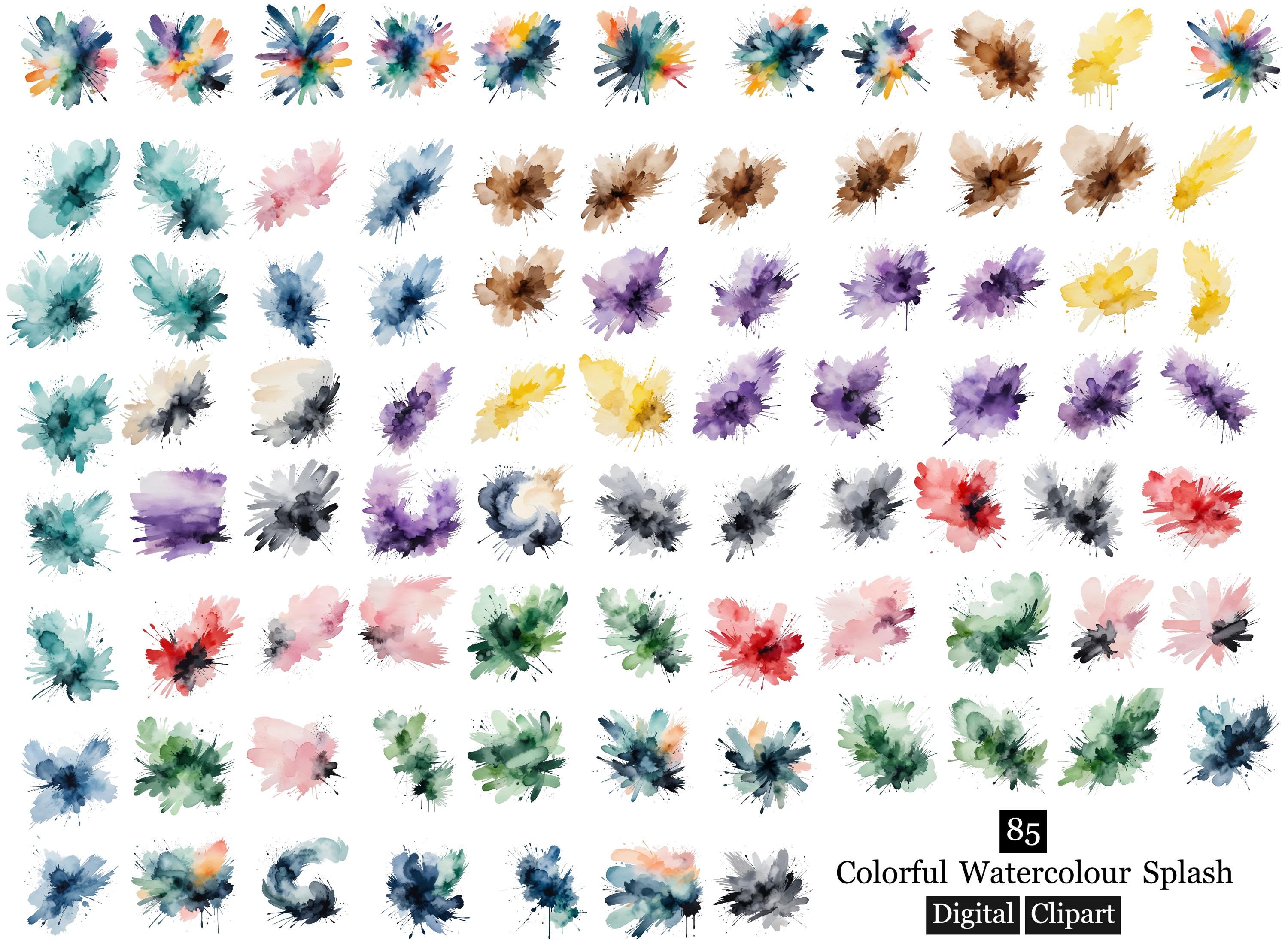85 Colorful Watercolor Splash Clipart,watercolor Splash Digital Clipart ...