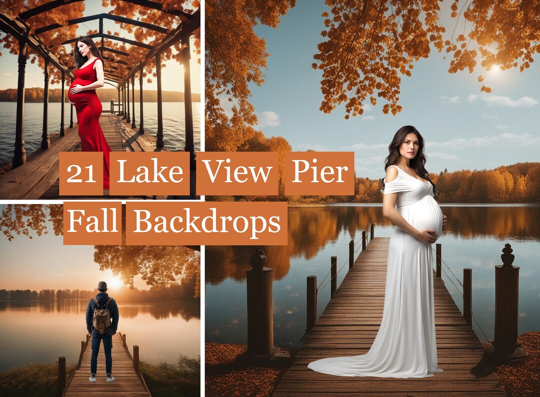 21 Lake View Pier Fall Backdrops ,autumn Backdrops, Lake View Digital ...