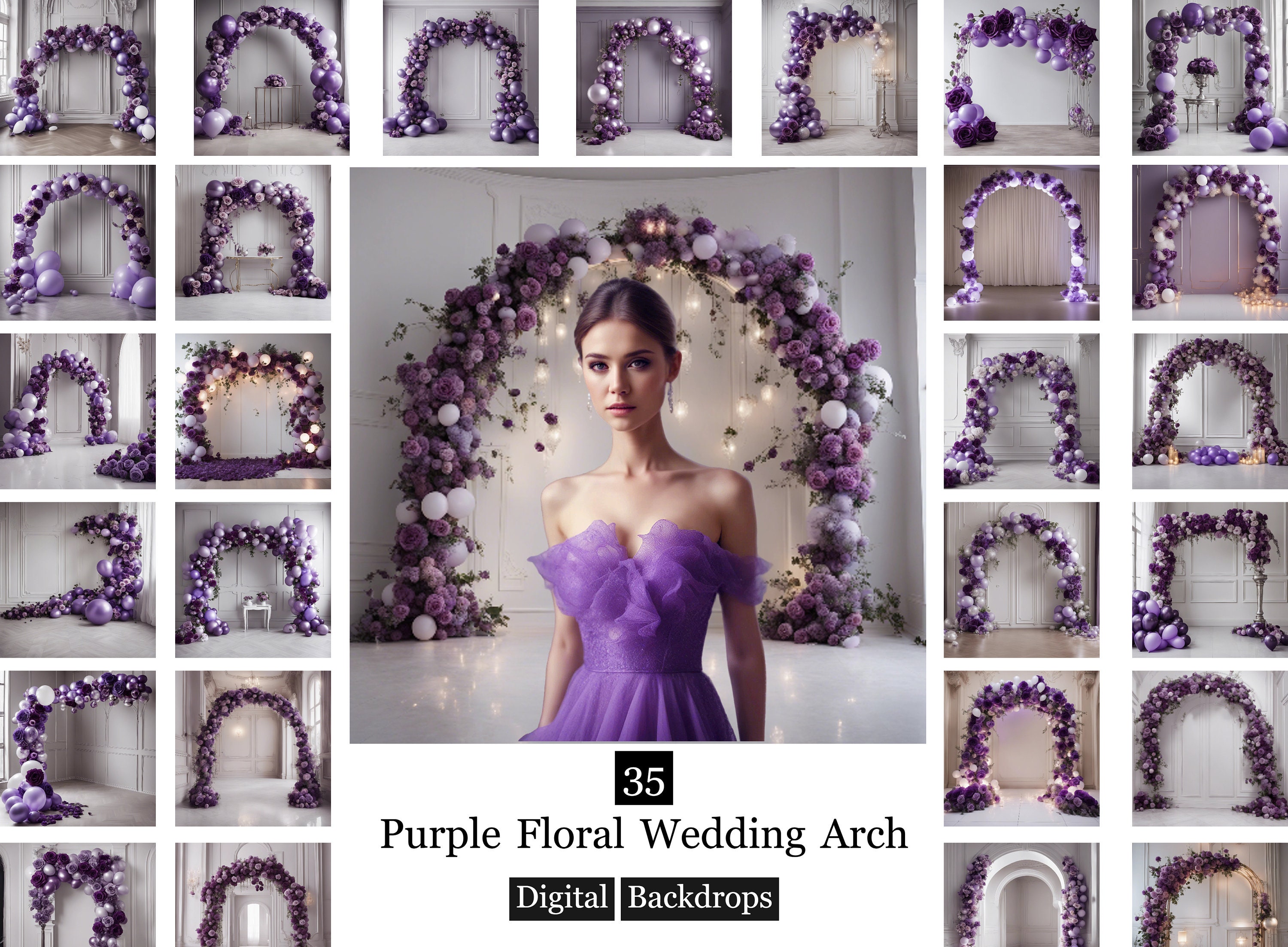 35 Purple Floral Wedding Arch Backdrops,purple Digital Backdrops ...