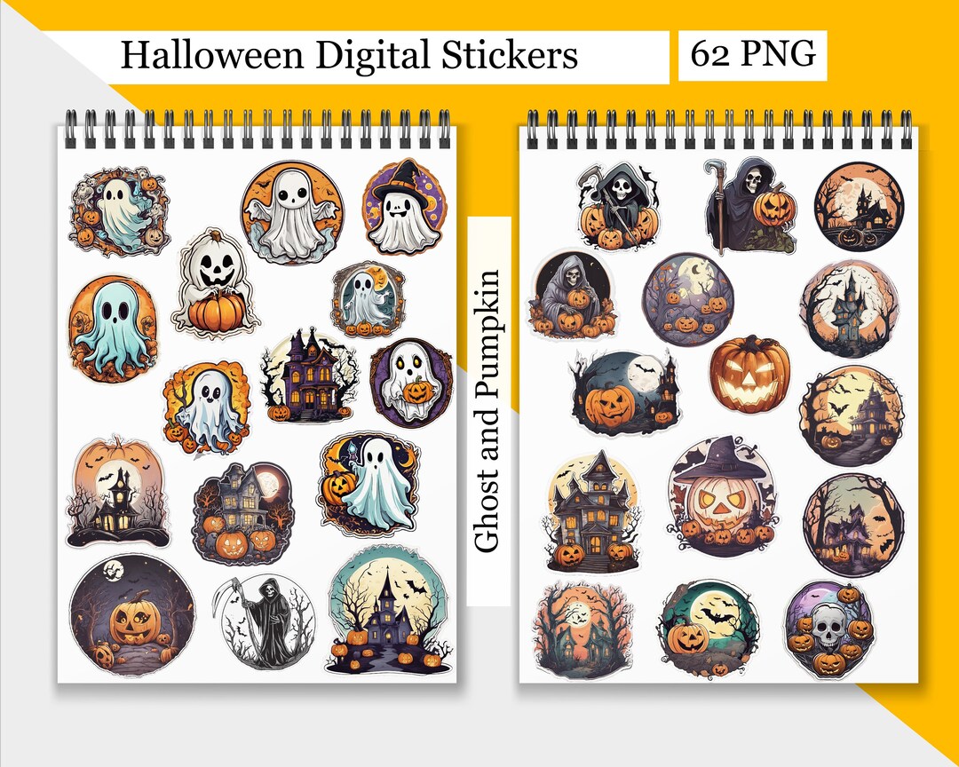 62 Halloween Ghost and Pumpkin Digital Stickers , Cute Ghost Stickers ...
