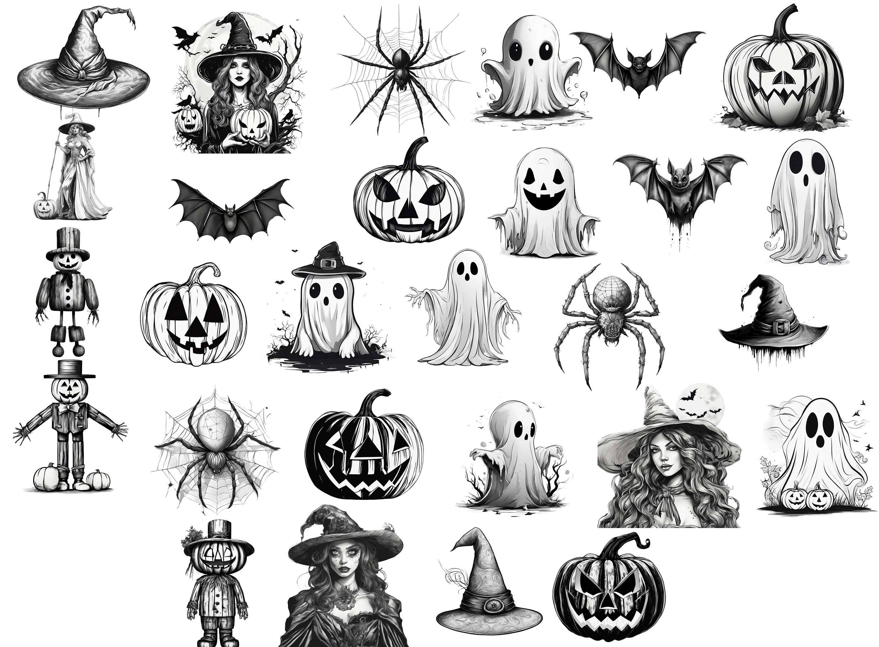 54 Halloween Black&white Digital Clipart, Halloween Clipart, Pumpkin ...