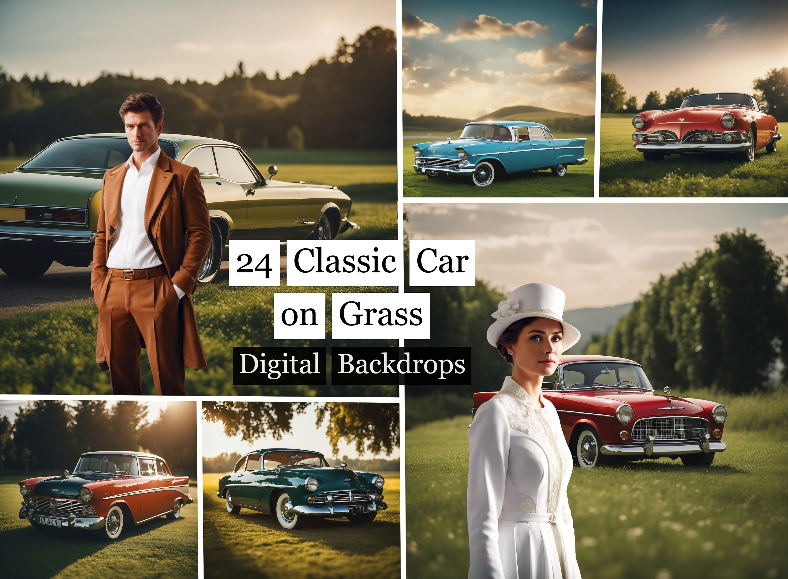 24 Classic Car on Grass Backdrops, Car Photography Background, Vintage ...